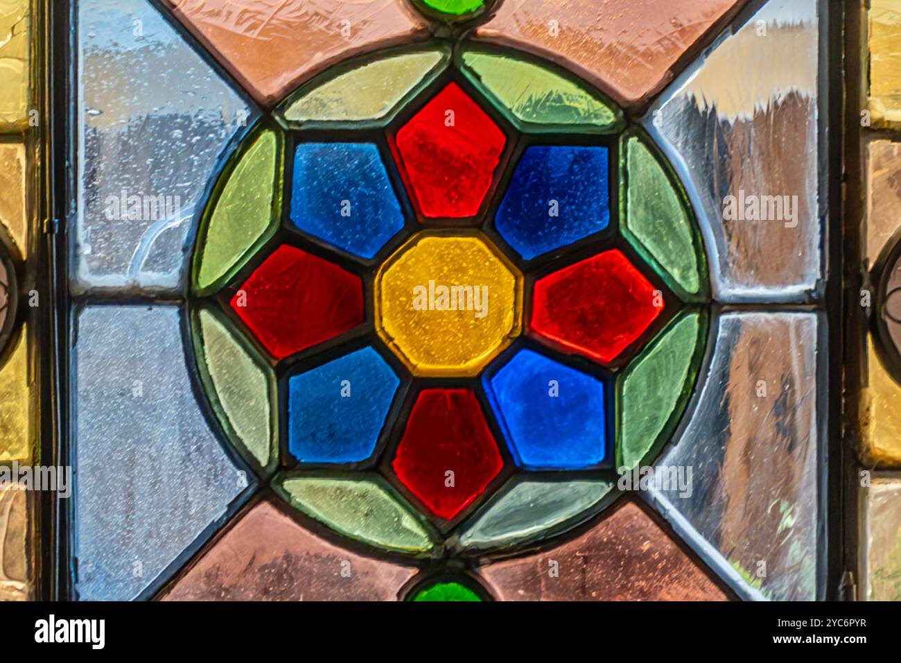 Colorful stained glass detail with geometric pattern Stock Photo - Alamy