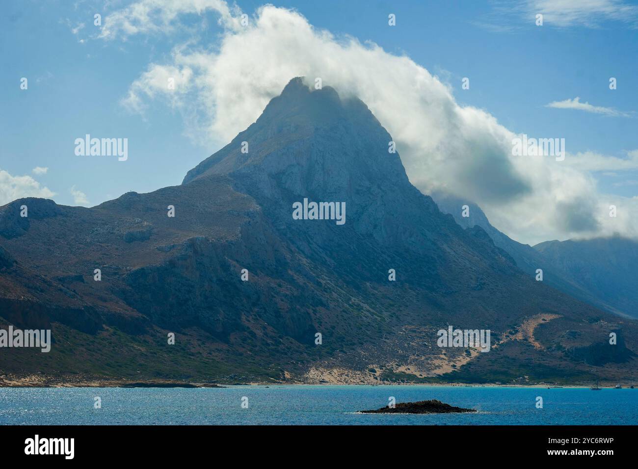 A majestic mountain peak on Gramvousa island in Crete, Greece ...