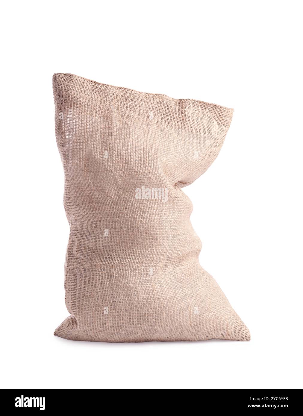 One natural burlap sack isolated on white Stock Photo - Alamy