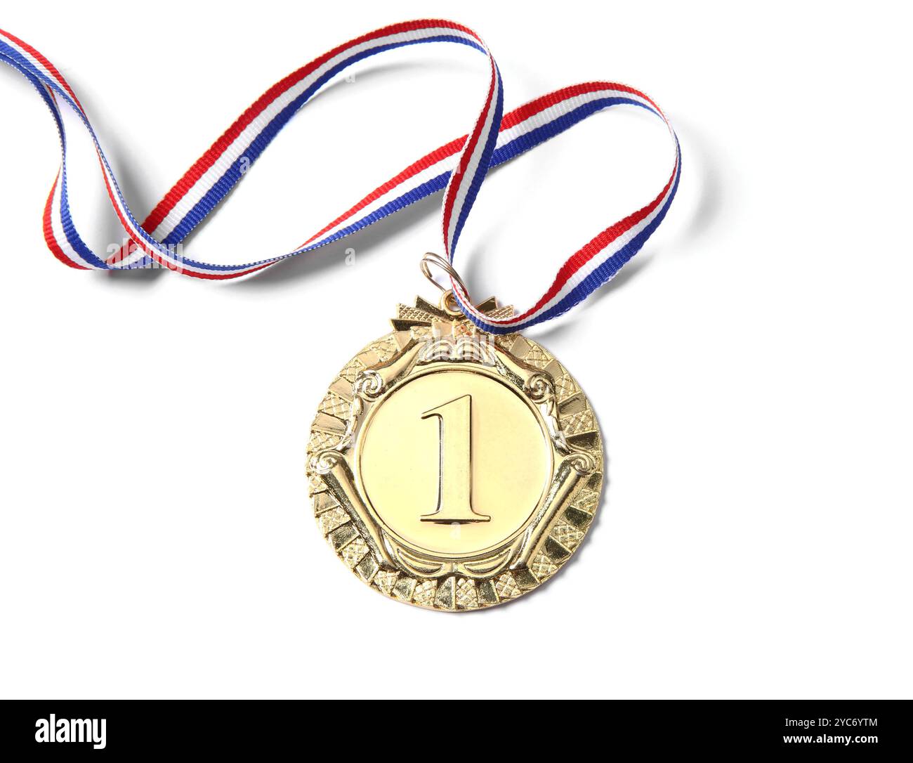 One golden medal isolated on white, top view Stock Photo - Alamy
