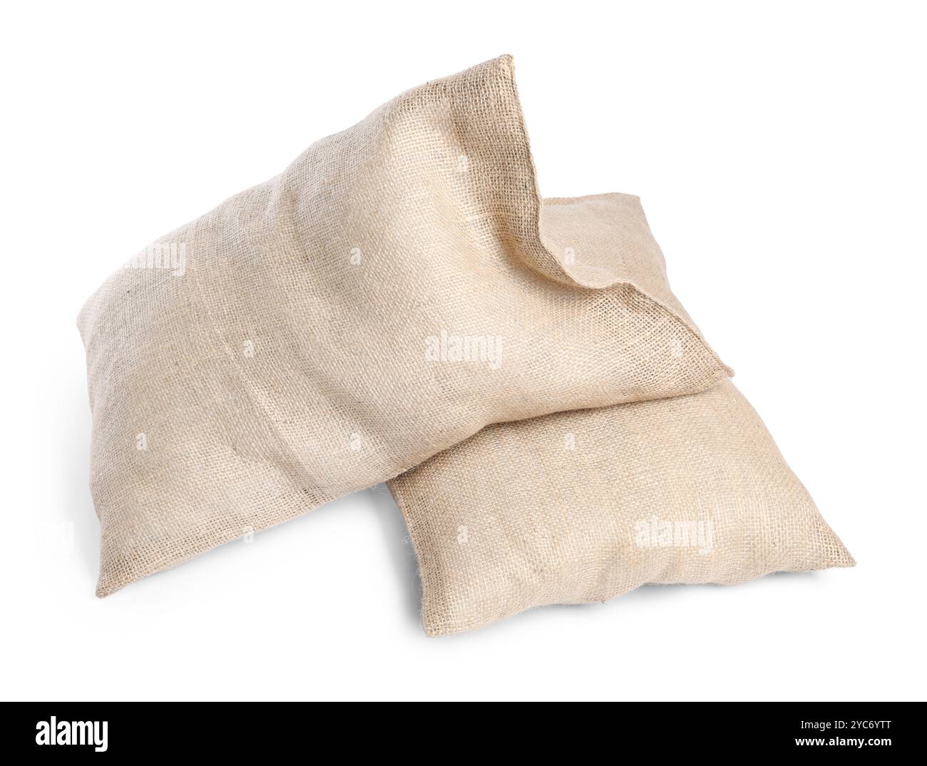 Two natural burlap sacks isolated on white Stock Photo - Alamy