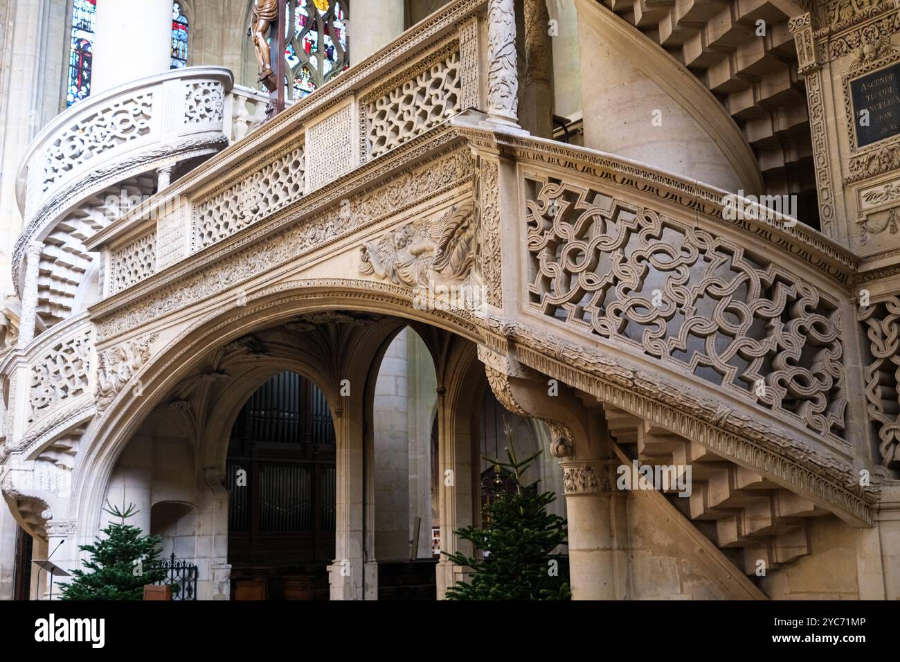 Intricate and beautiful carved staircase inside the Parisian church of ...