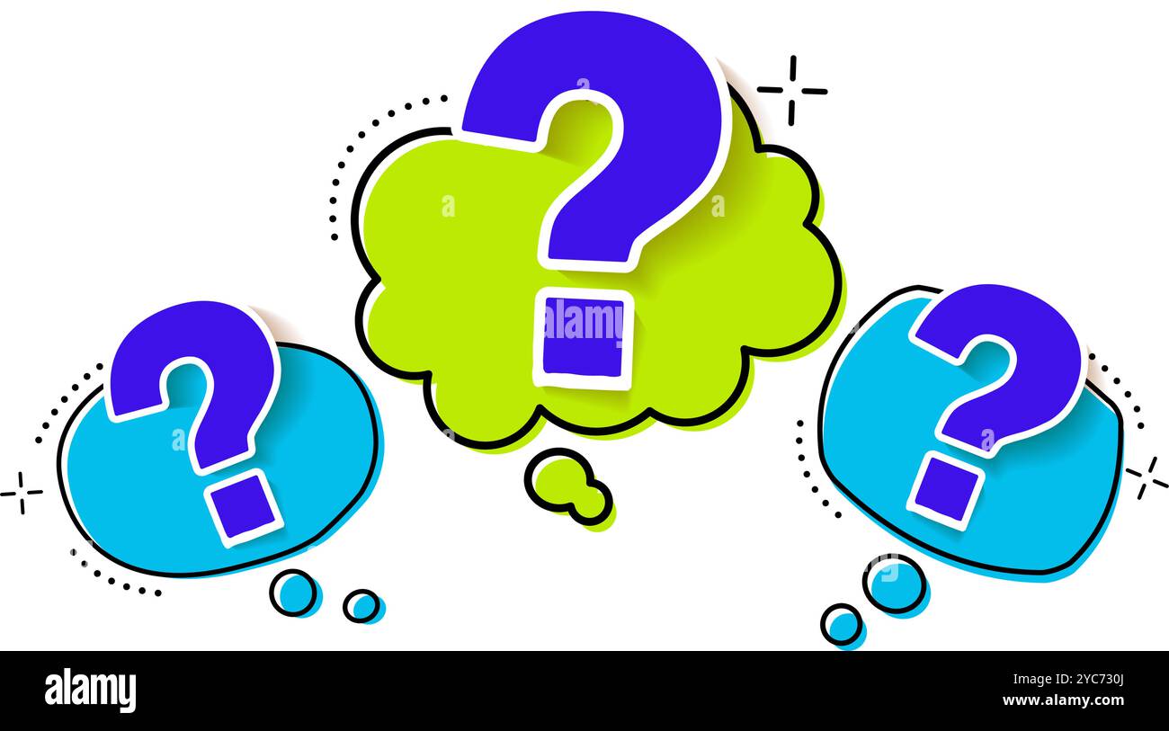 The concept of frequently asked questions. A flat vector illustration with question marks Stock ...