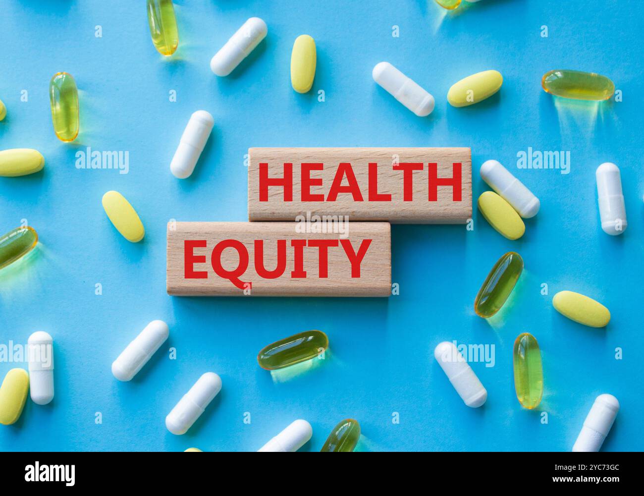 Health Equity symbol. Wooden blocks with words Health Equity. Beautiful ...