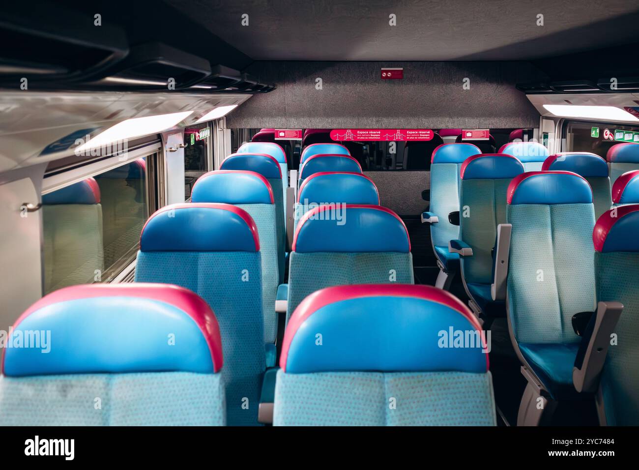 Toulon, France - July 10, 2024 : Inside the Ouigo train in the south of ...