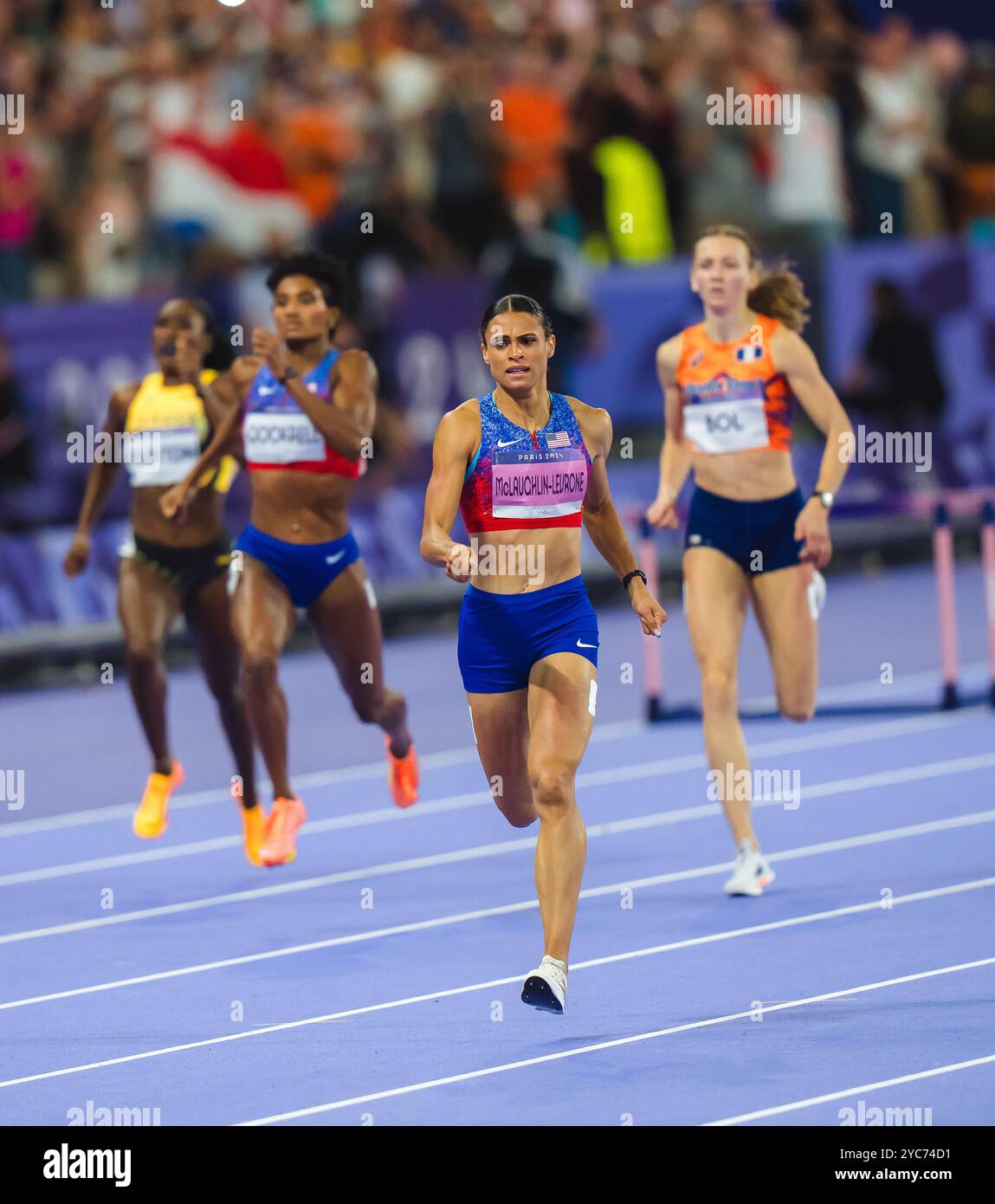 Sydney McLaughlin winning in the 400 meters hurdles at the Paris 2024 ...