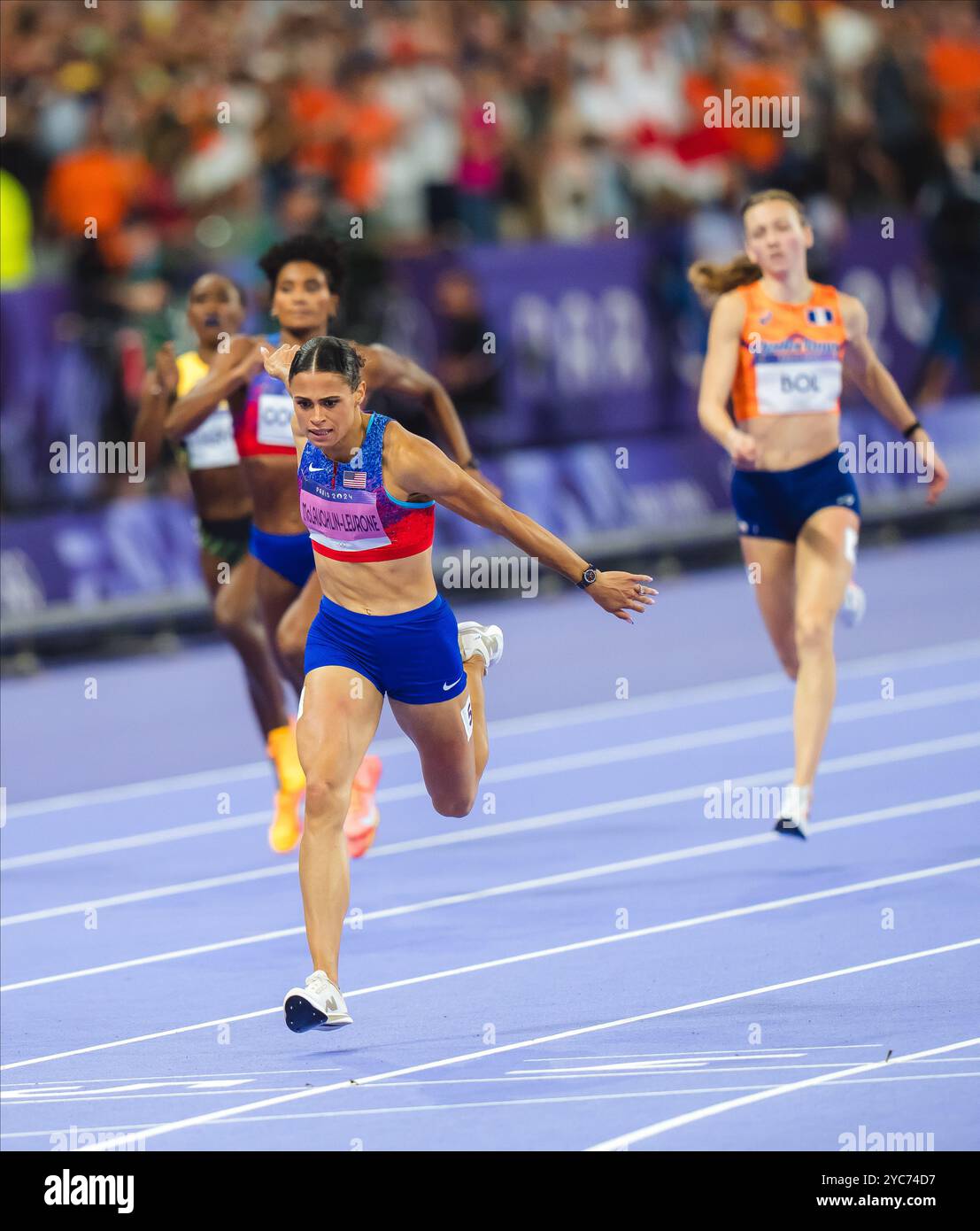 Sydney McLaughlin winning in the 400 meters hurdles at the Paris 2024 ...