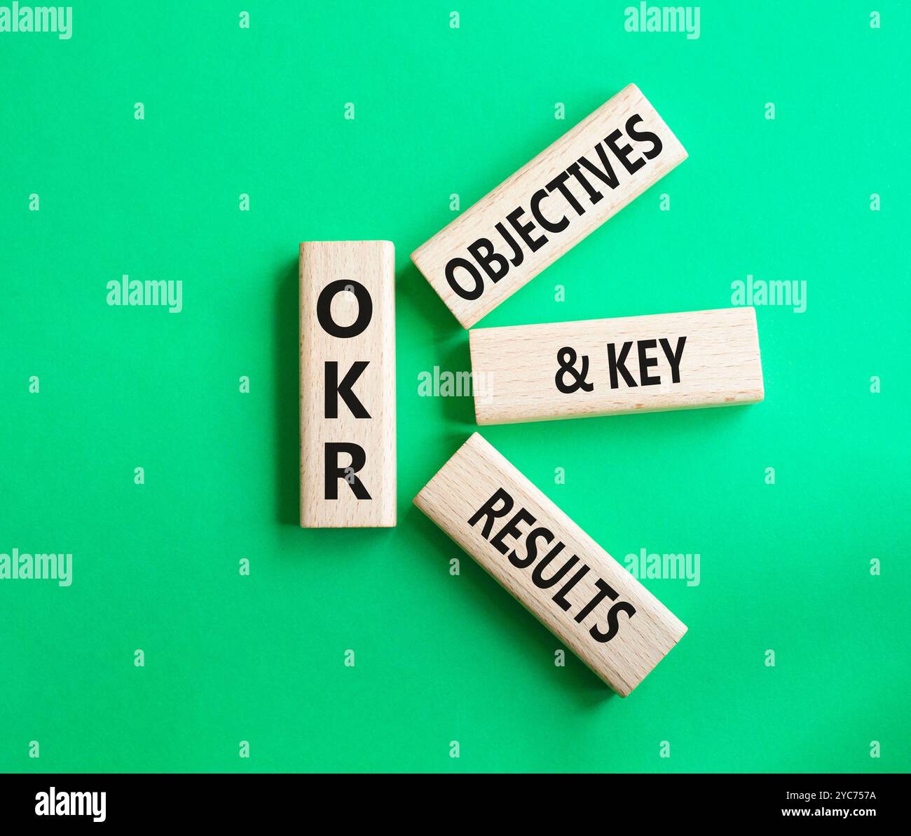 OKR objectives and key results symbol. Wooden blocks with words OKR ...
