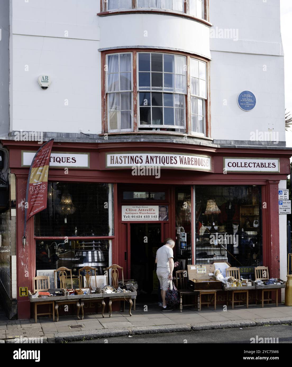 Heritage blue plaque at 54 High Street, Hastings, East Sussex, England ...