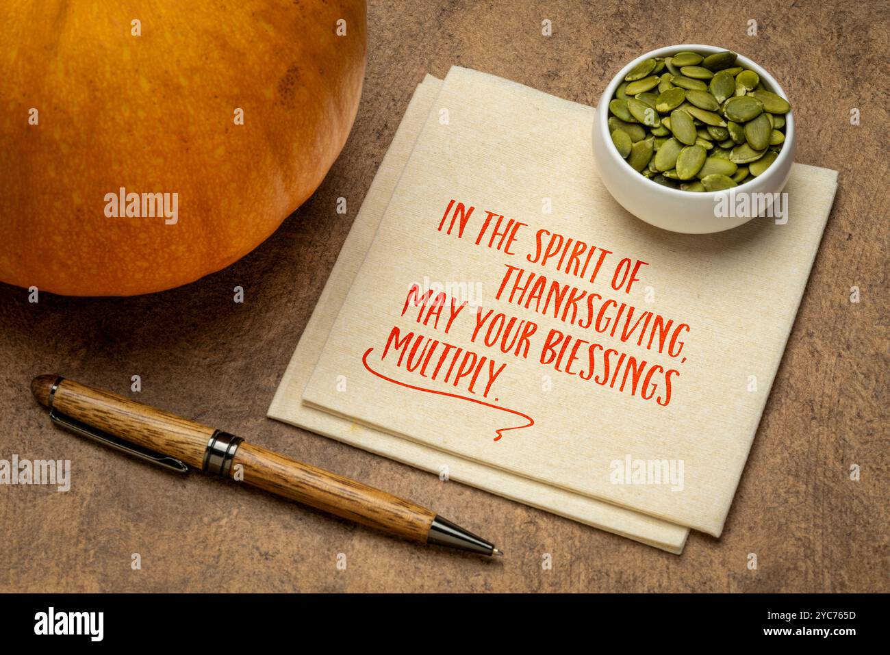 In the spirit of Thanksgiving, may your blessings multiply - text on a ...