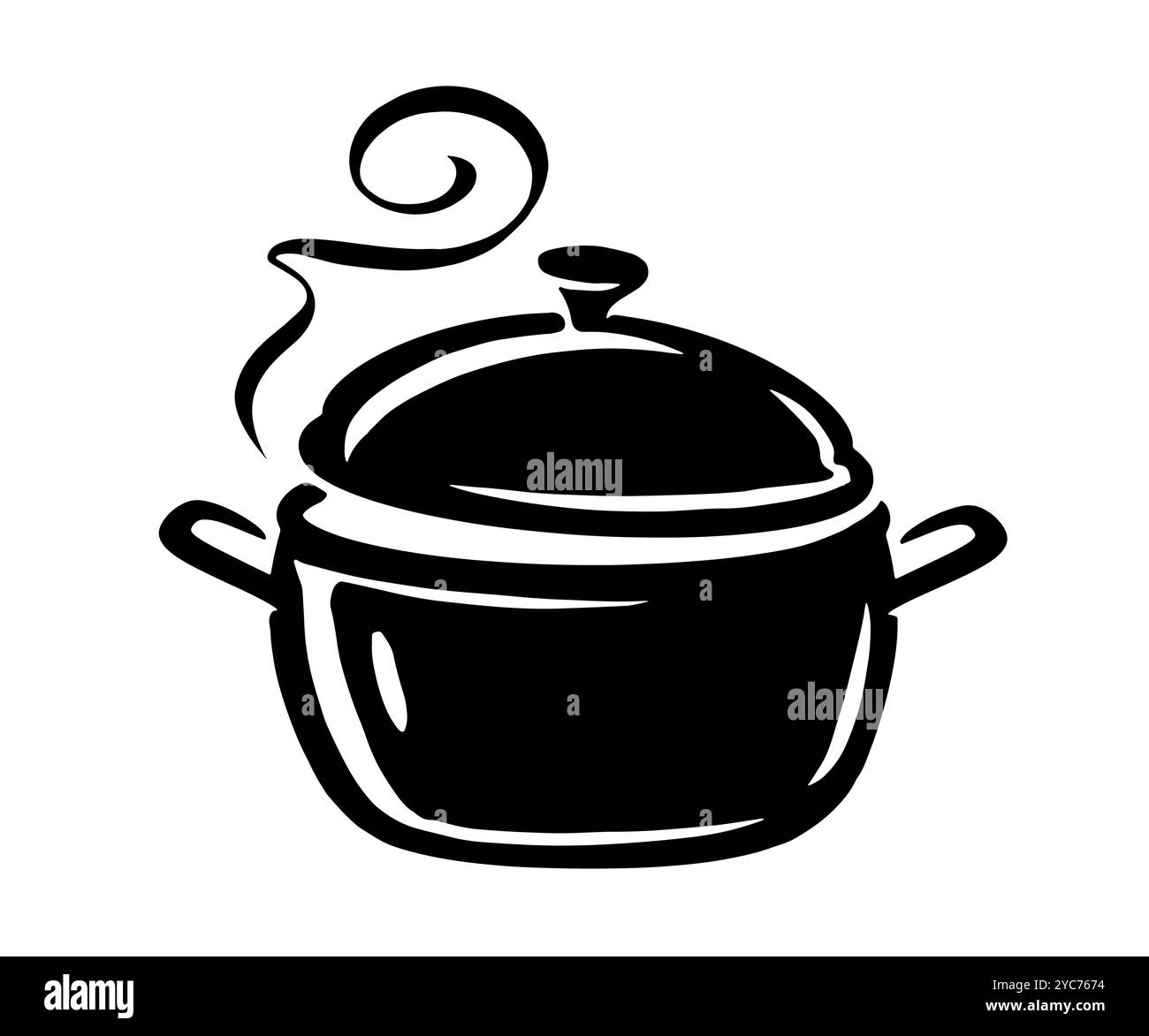 Pot with food being cooked. Cooking concept. Kitchen saucepan and steam ...