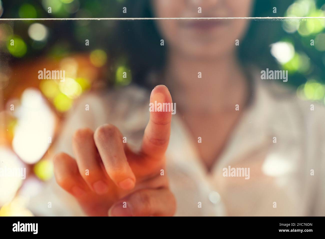 Business women hand touching screen Stock Photo - Alamy