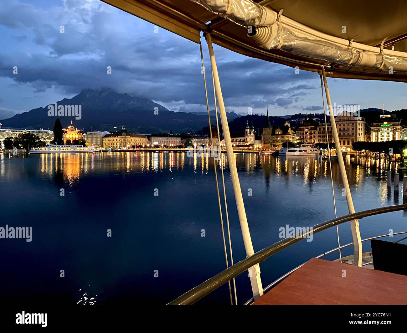 Scenic Waterfront Twilight View of Lucern City in Switzerland taken ...