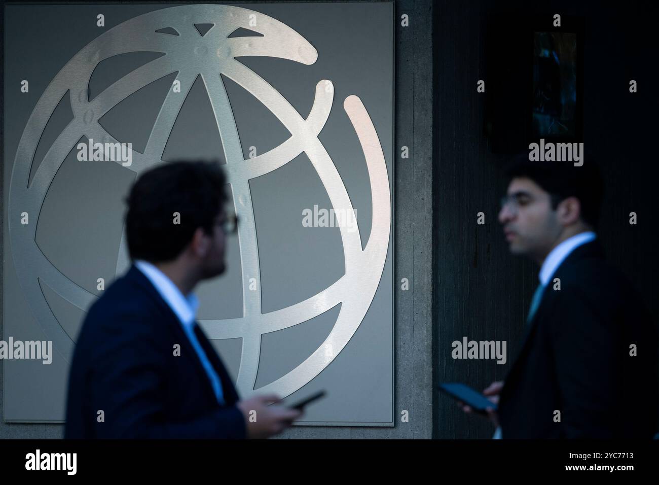 The World Bank Group (WBG) logo is seen on its headquarters during the ...