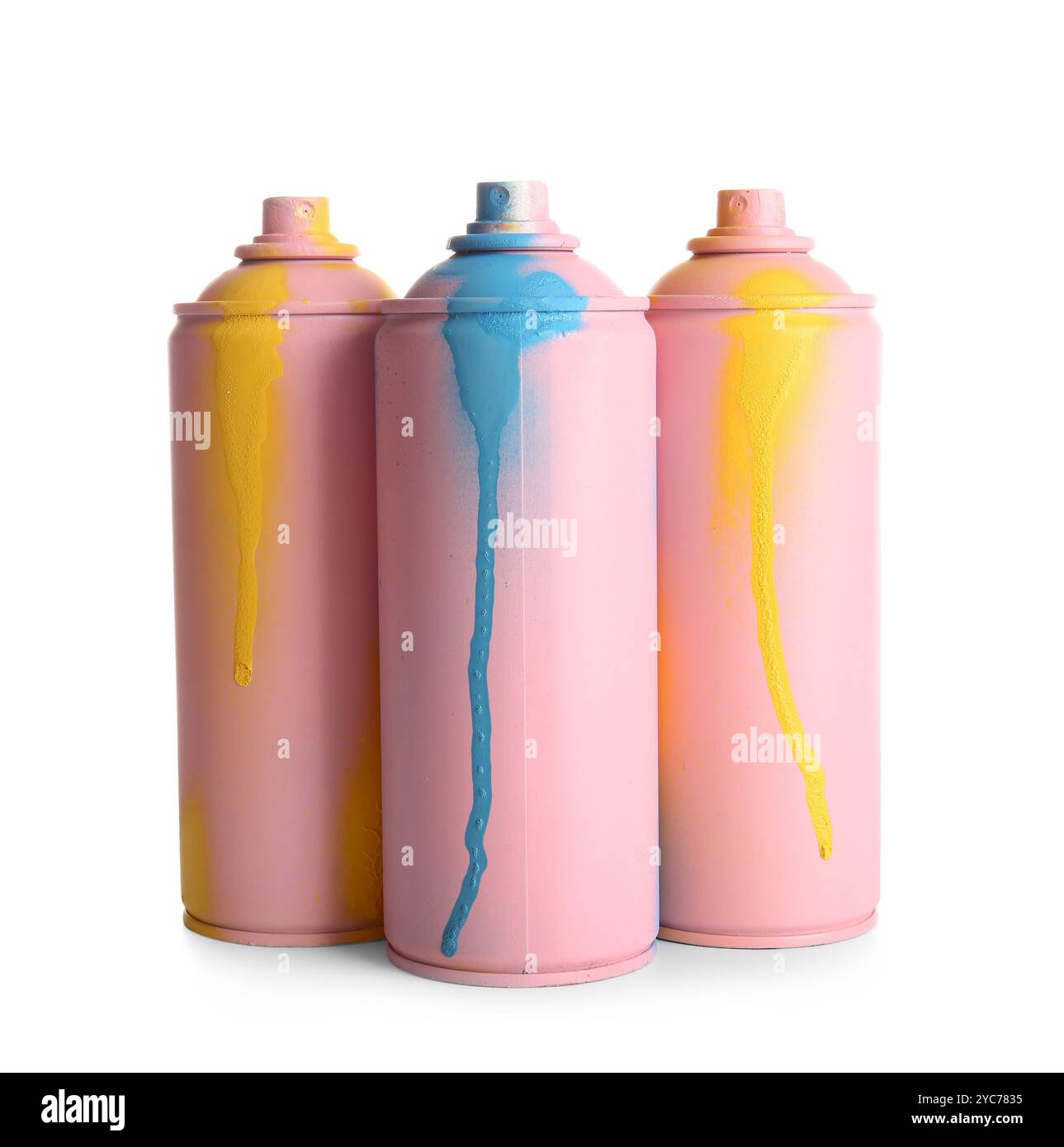 Different spray paint cans on white background Stock Photo - Alamy