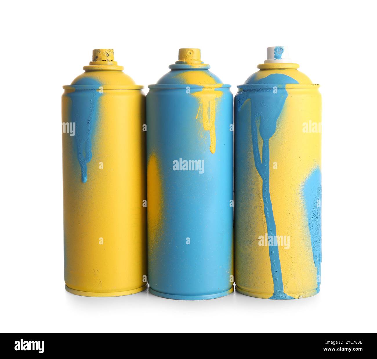 Spray paint cans on white background Stock Photo - Alamy
