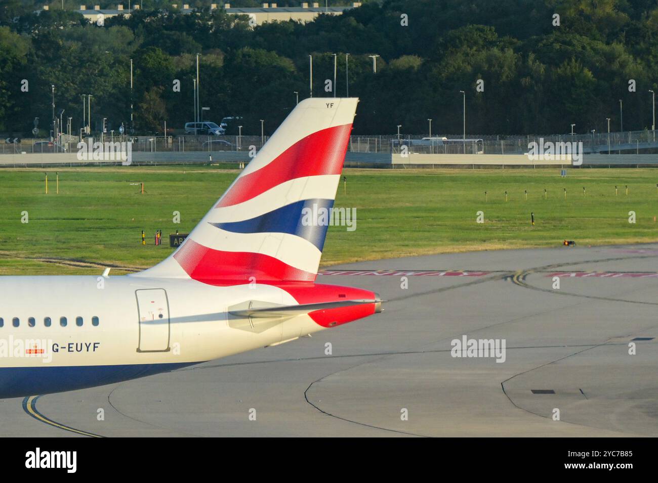 London, England, UK - 21 August 2024: Tail fin of a British Airways ...