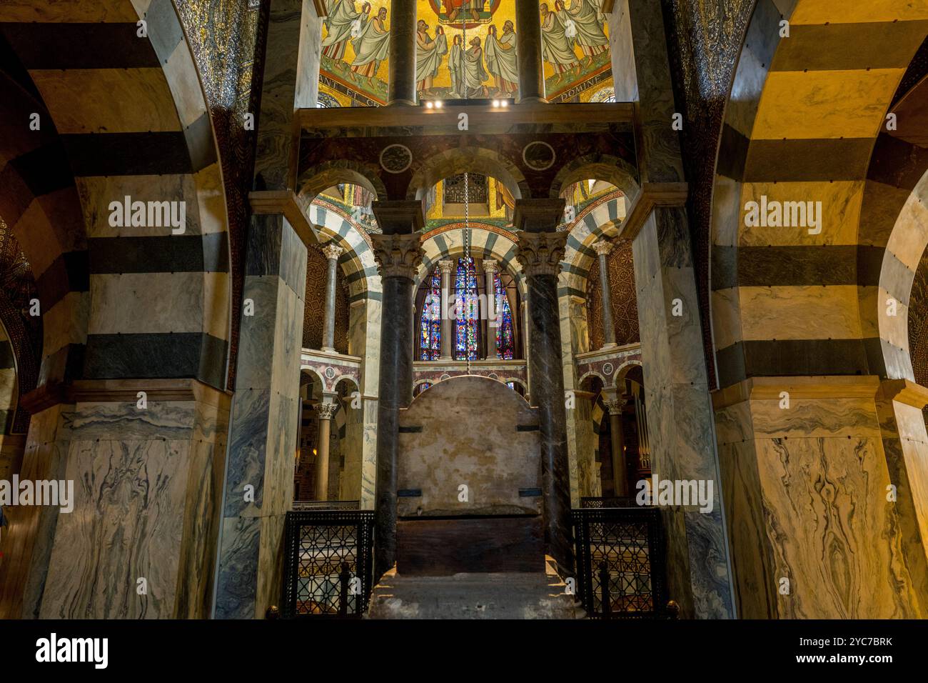 The throne of Charlemagne in the Aachen Cathedral (UNESCO’s World Heritage Site) which is the ...