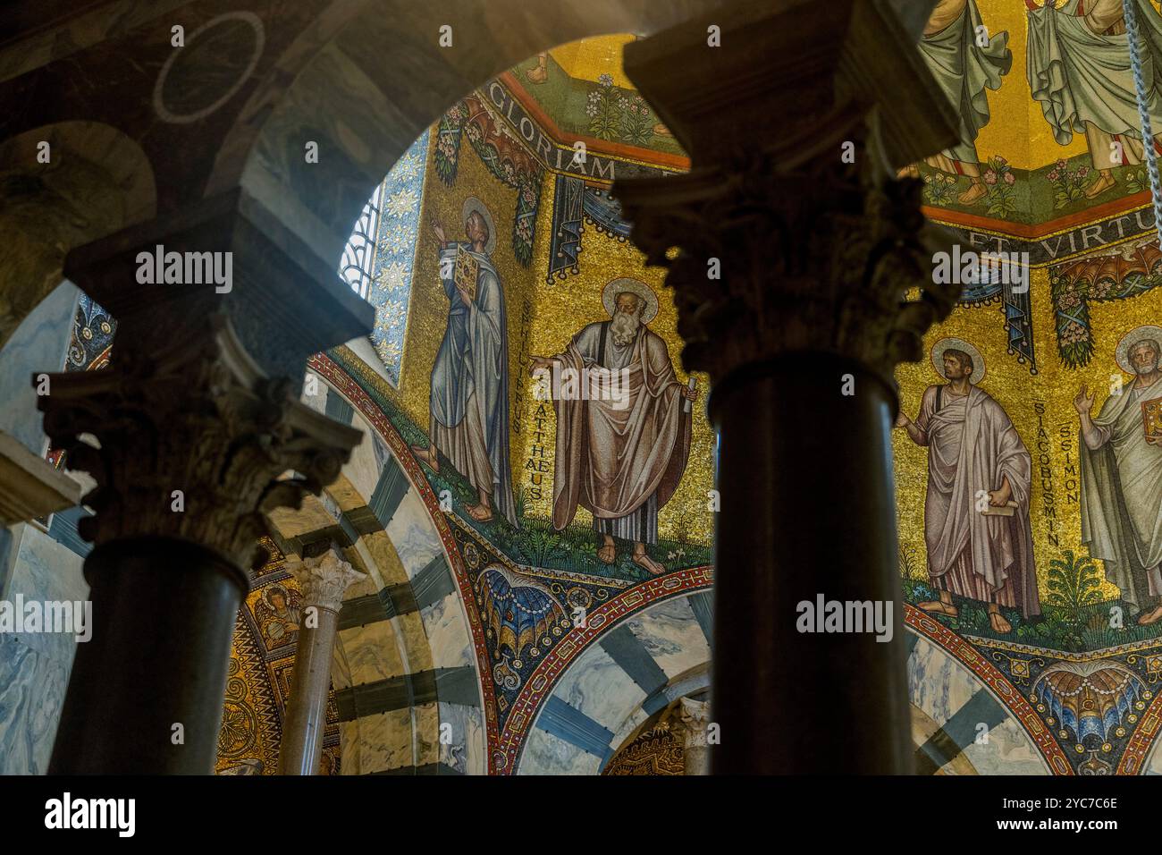 View of the mosaics in the Aachen Cathedral (UNESCO’s World Heritage Site) which is the final ...