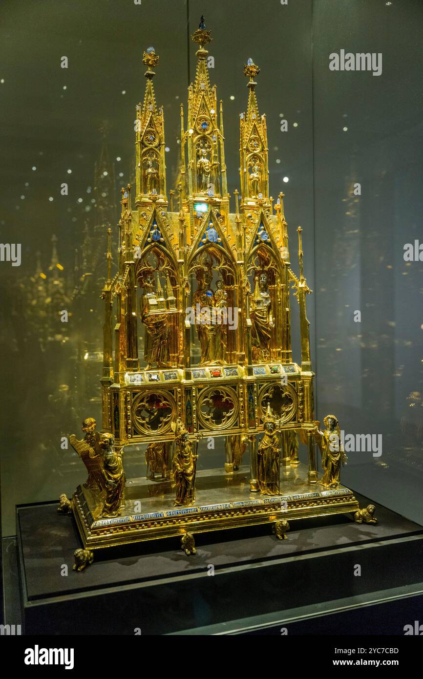 A Golden reliquary in the Aachen Cathedral Treasury in the old town of ...
