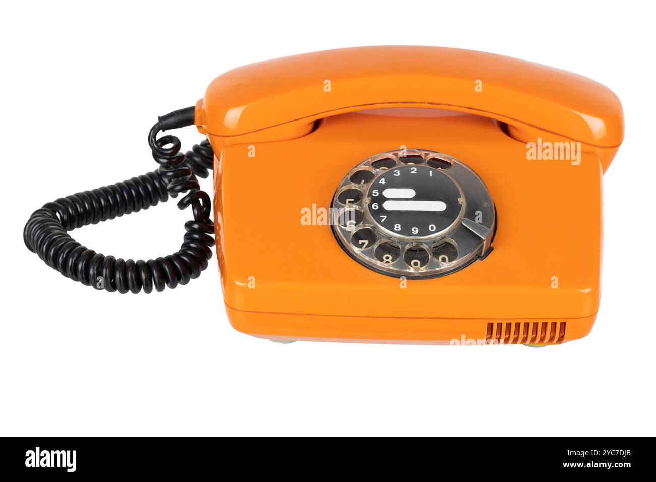 Old vintage orange rotary phone isolated on white background Stock ...