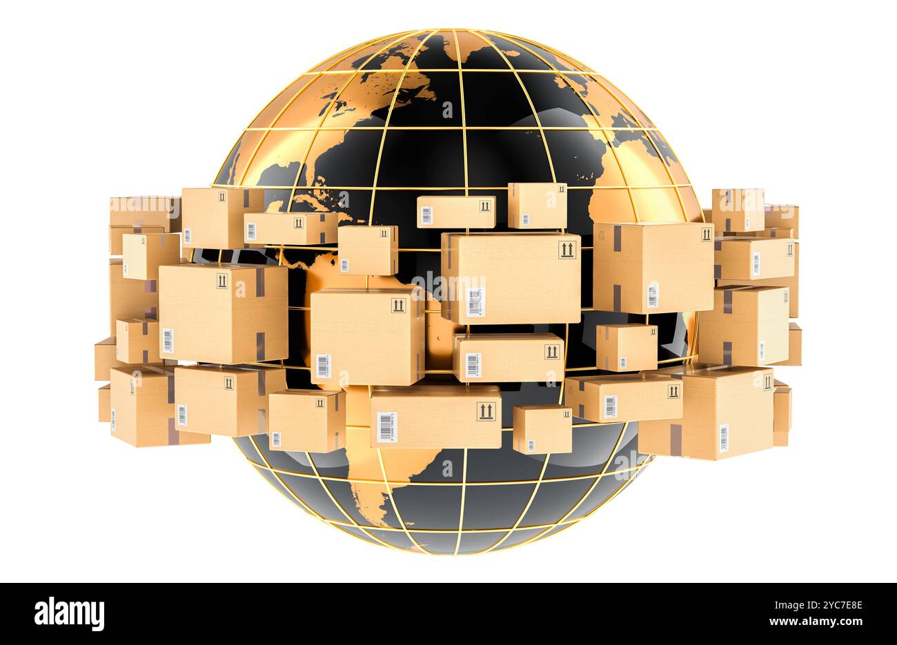 Global shipping, delivery concept. Earth Globe with parcels around. 3D ...