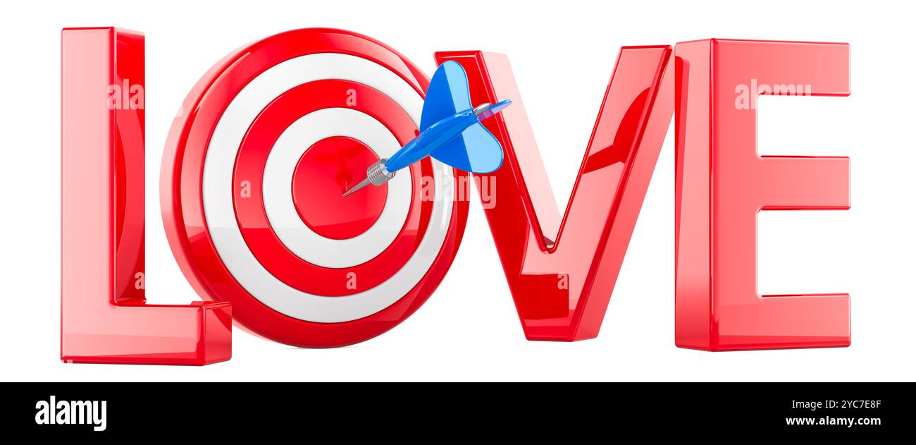 Love with target and arrow in bullseye, 3D rendering isolated on white ...