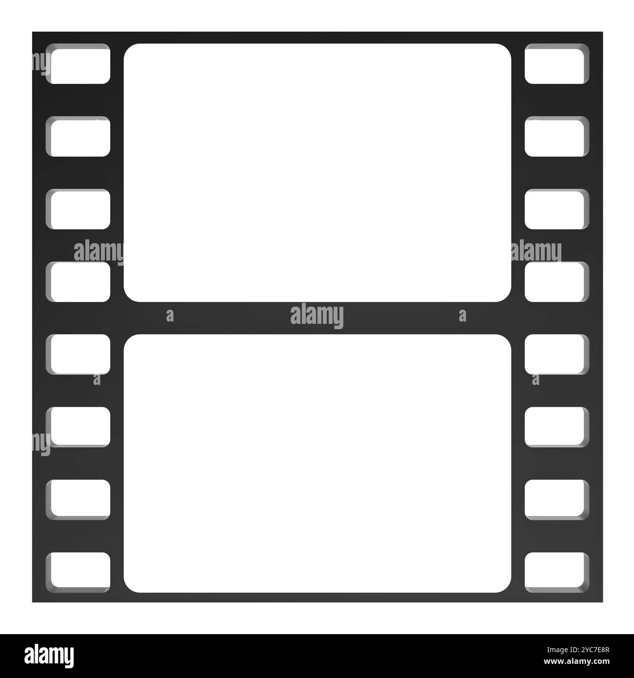 Two frames of filmstrip or old photo negatives, 3D rendering isolated ...