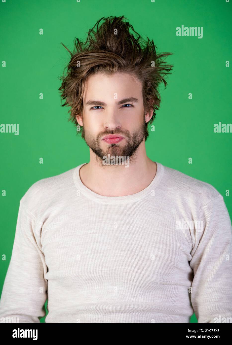 Man awake in morning. American man beauty face. Morning wellness. Good ...