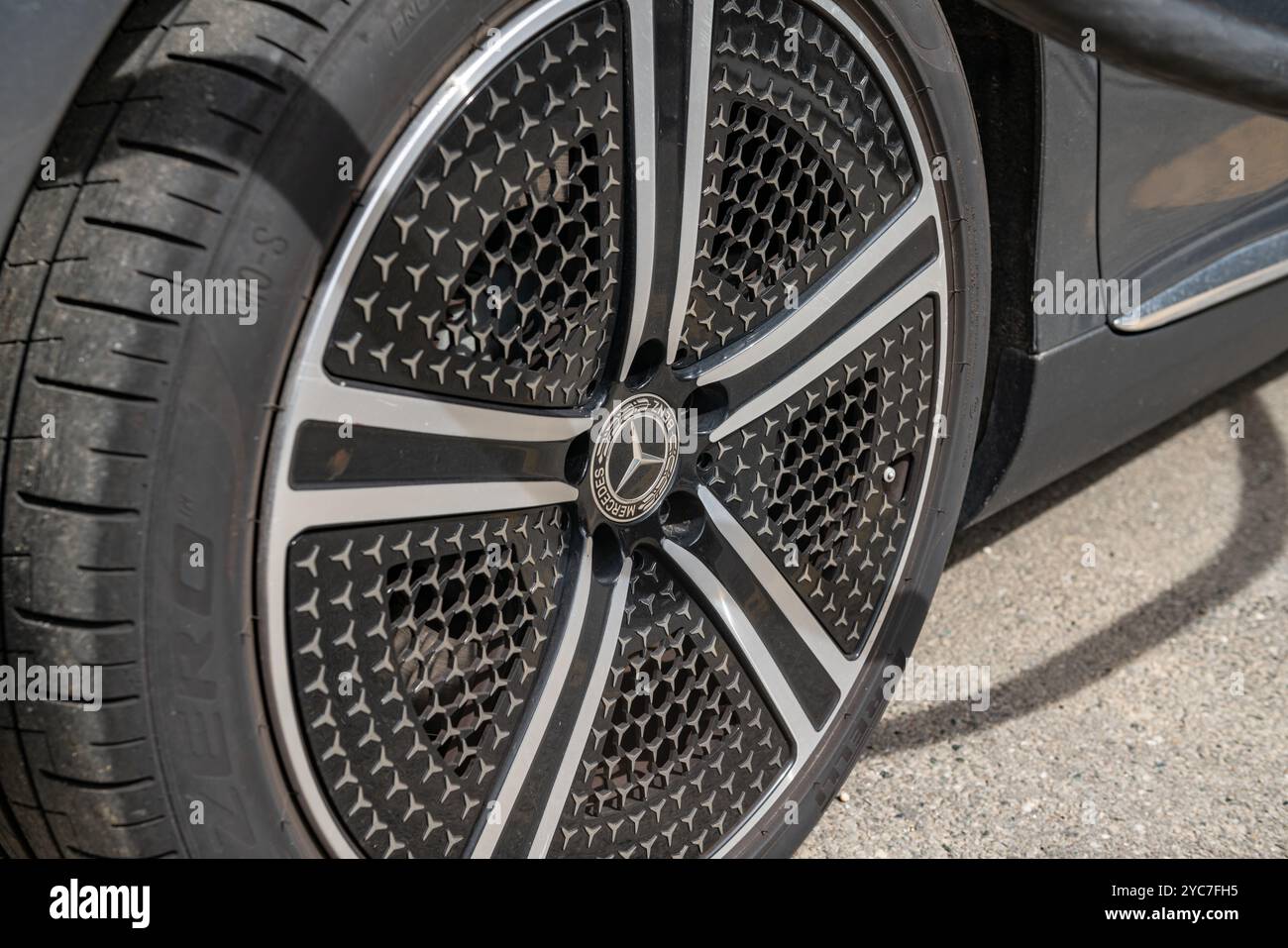 Mercedes-benz, brand detail on tires and alloy wheels, elegant and ...