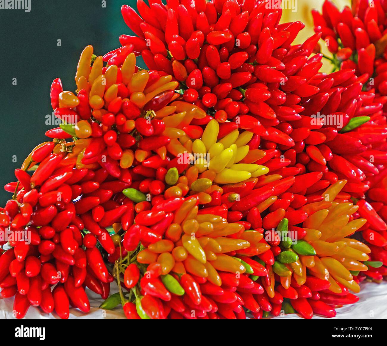 Colorful pile of hot peppers sold outside on a market stall Stock Photo ...
