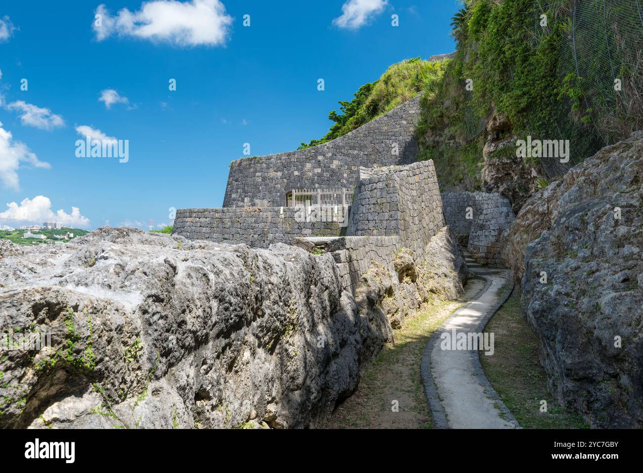 View of Urasoe Castle Ruins in Okinawa, Japan, site of WWII Battle of ...
