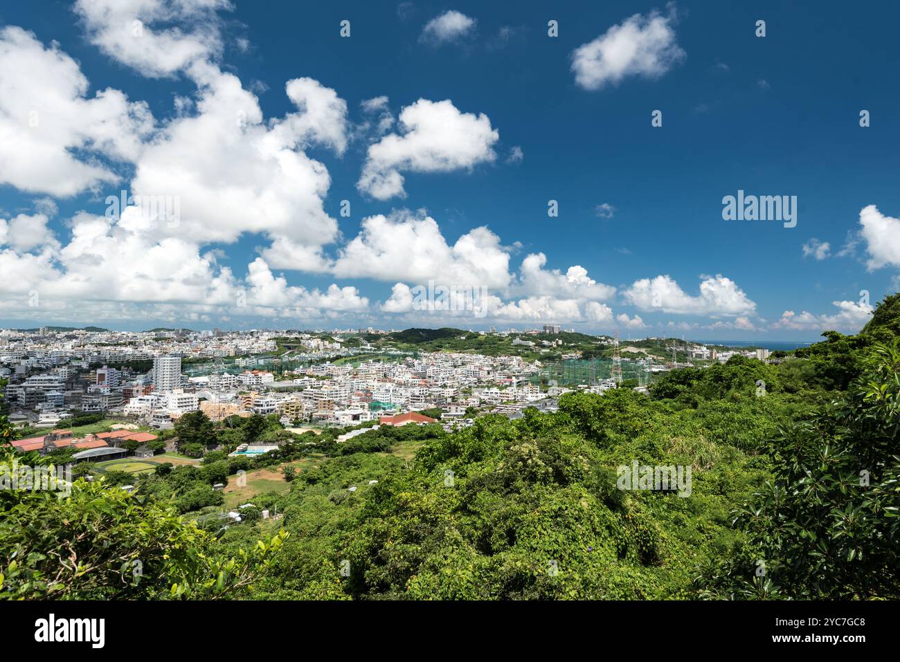 View of City Urasoe in Okinawa, Japan, from Urasoe Castle and the ...