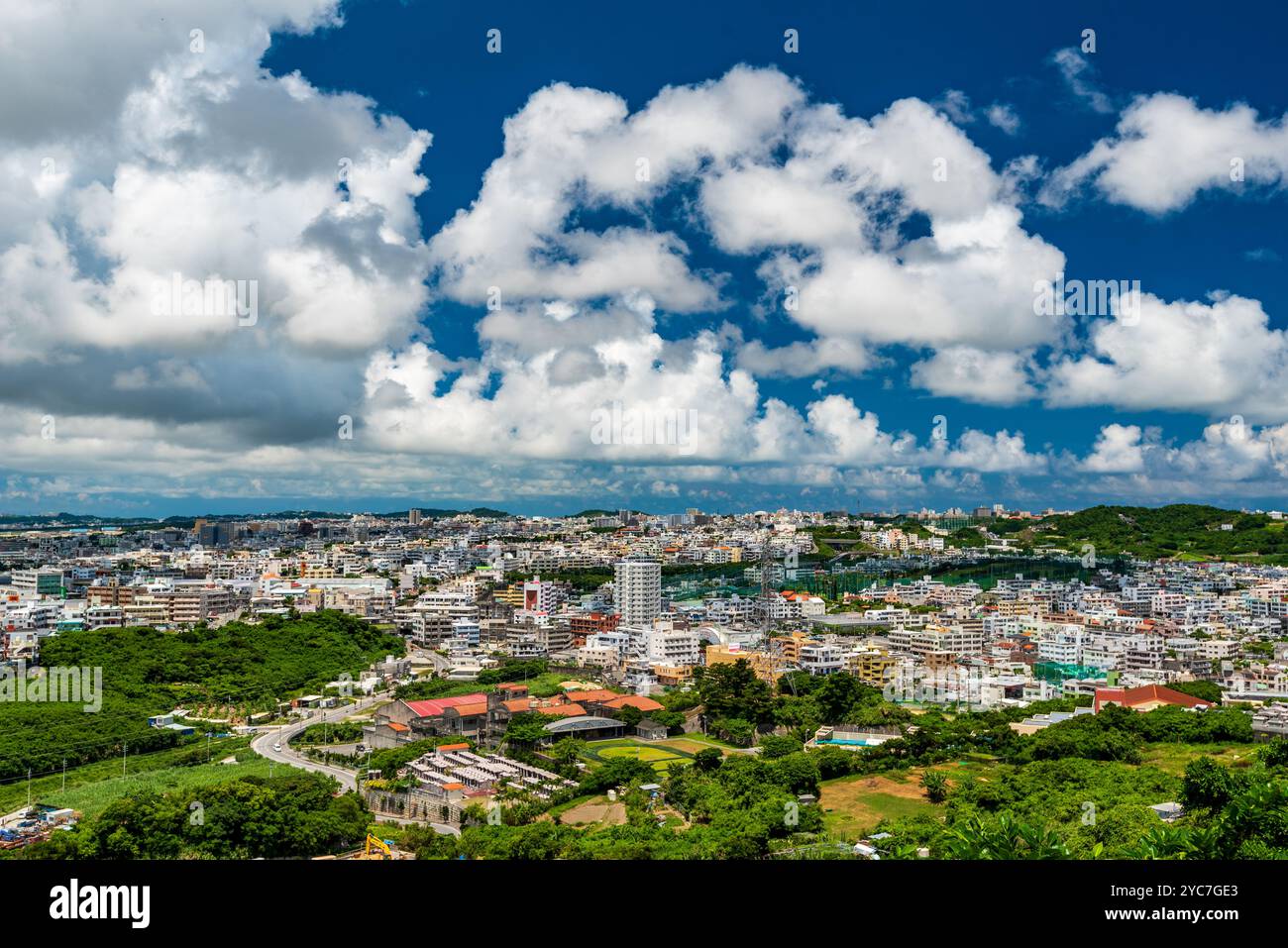 View of City Urasoe in Okinawa, Japan, from Urasoe Castle and the ...