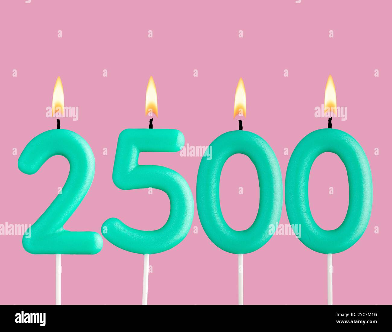 Green candle number 2500 - Birthday card on pastel pink background ...