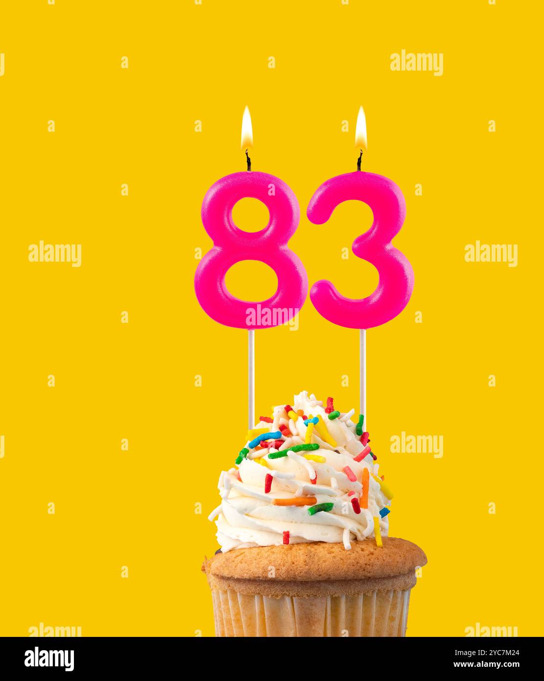 Pink candle and cupcake birthday card - Number 83 Stock Photo - Alamy