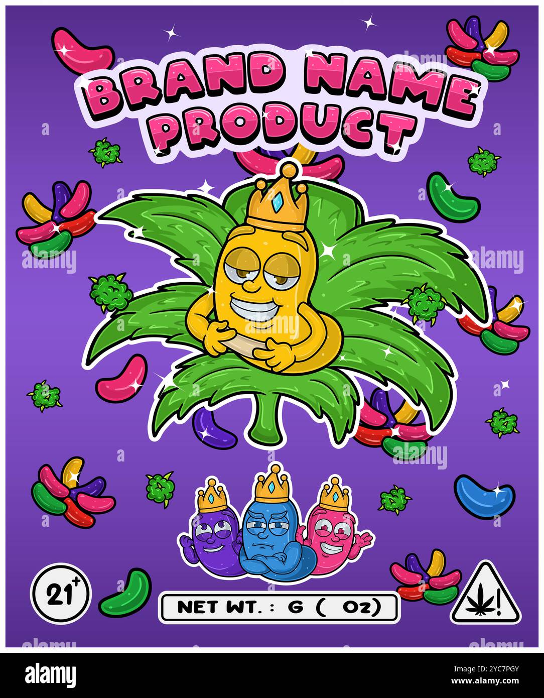 Cartoon jelly candy flavor with cannabis leaf, designed for logo, label ...