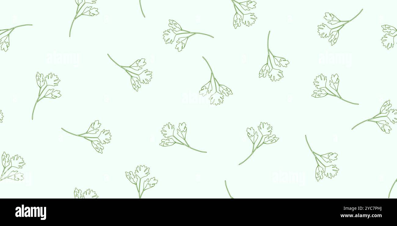 Fresh parsley leaves outlines on light green background, seamless ...