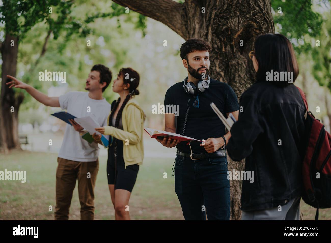 Students discussing with professor in a park after classes Stock Photo ...