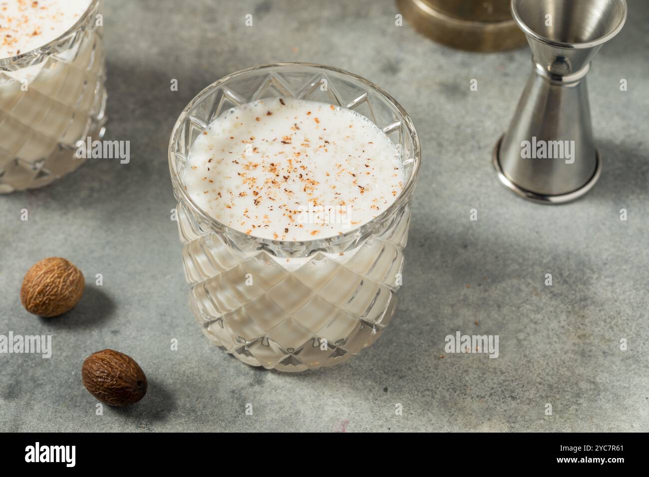Cold Boozy Rum Milk Punch with Cream and Nutmeg for Christmas Stock ...