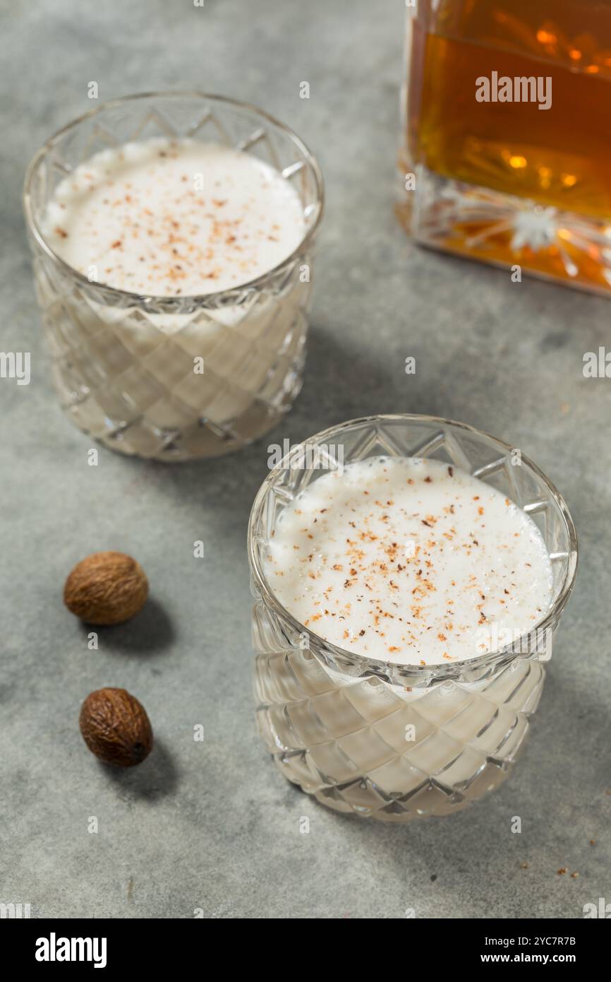 Cold Boozy Rum Milk Punch with Cream and Nutmeg for Christmas Stock ...