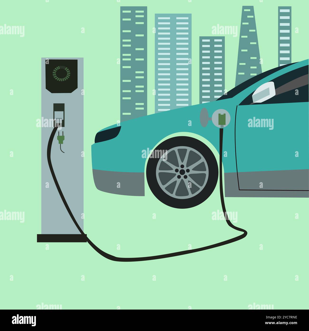 Poster of EV Plugin station. Electric car charging background ...