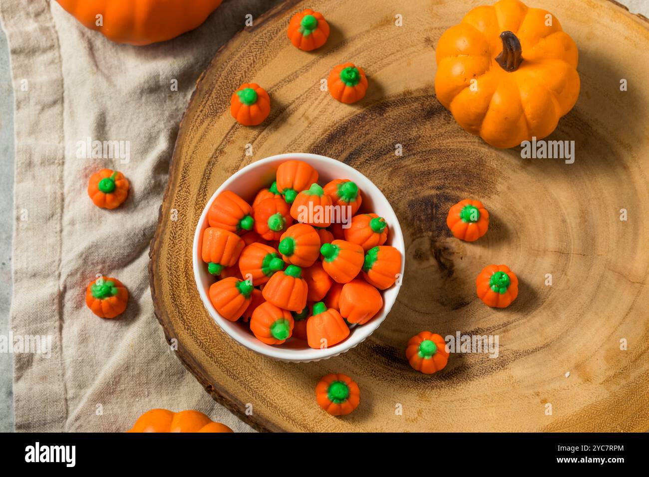 Sweet Fall Pumpkin Candy Corn in a Bowl for Halloween Stock Photo - Alamy