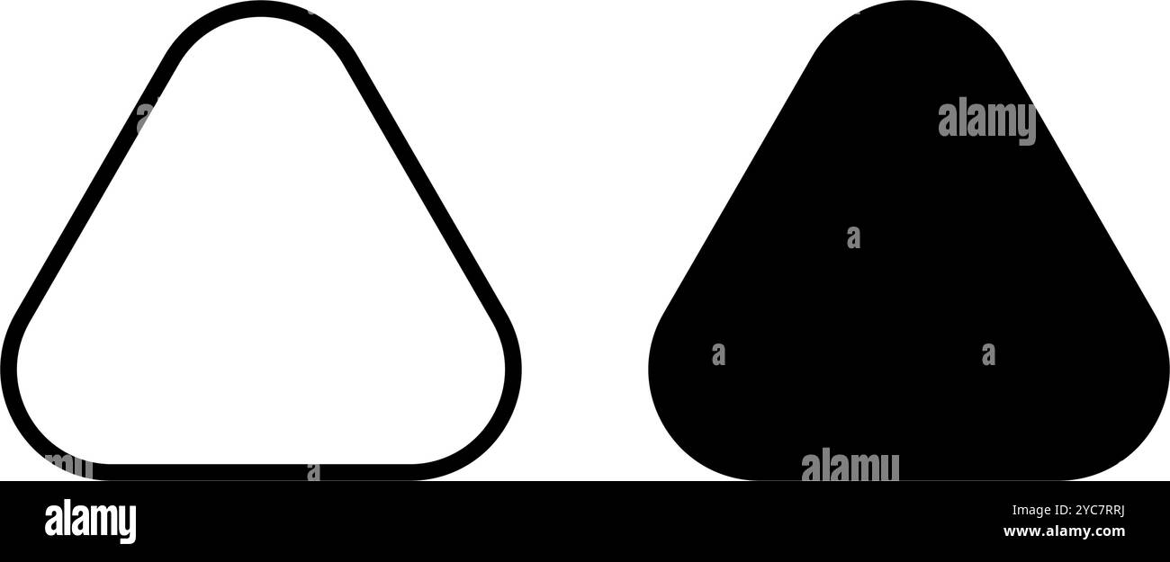 Triangular frame and shape with rounded corners. Outline and silhouette triangle figures ...