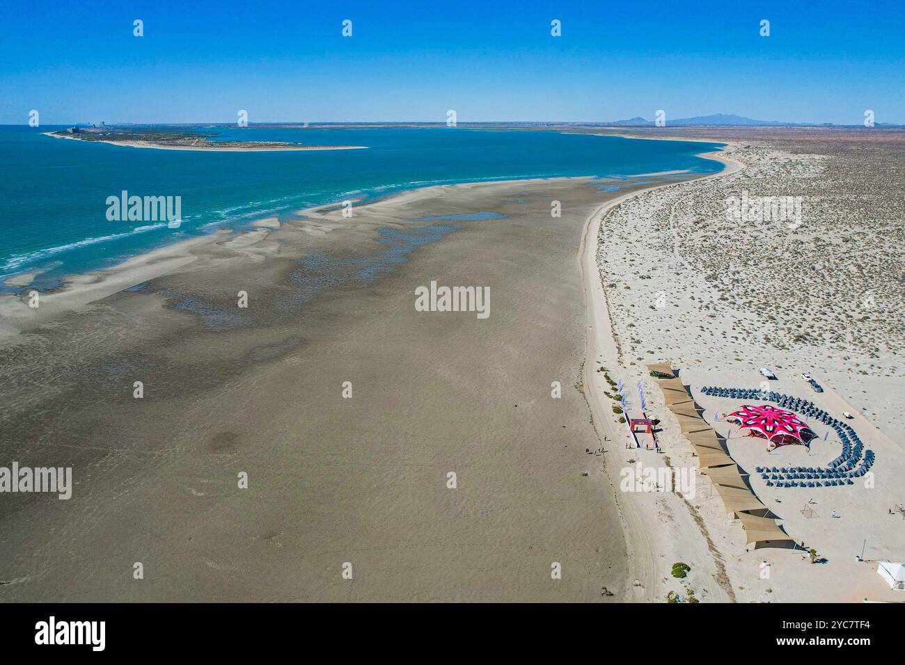 Aerial view of the beach and sea in the desert in Puerto Peñasco Sonora ...