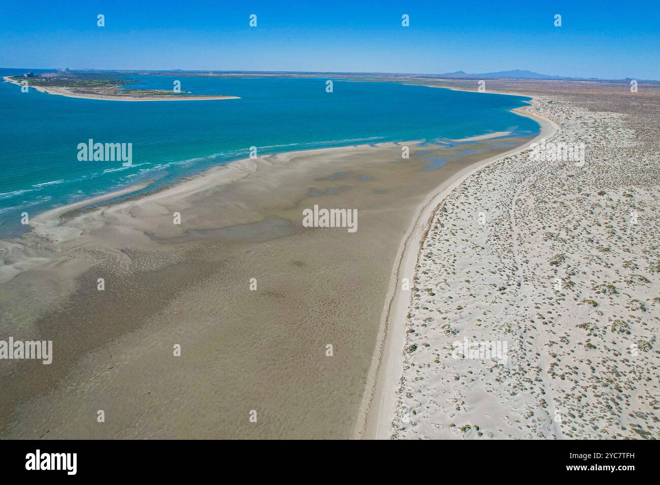 Aerial view of the beach and sea in the desert in Puerto Peñasco Sonora ...