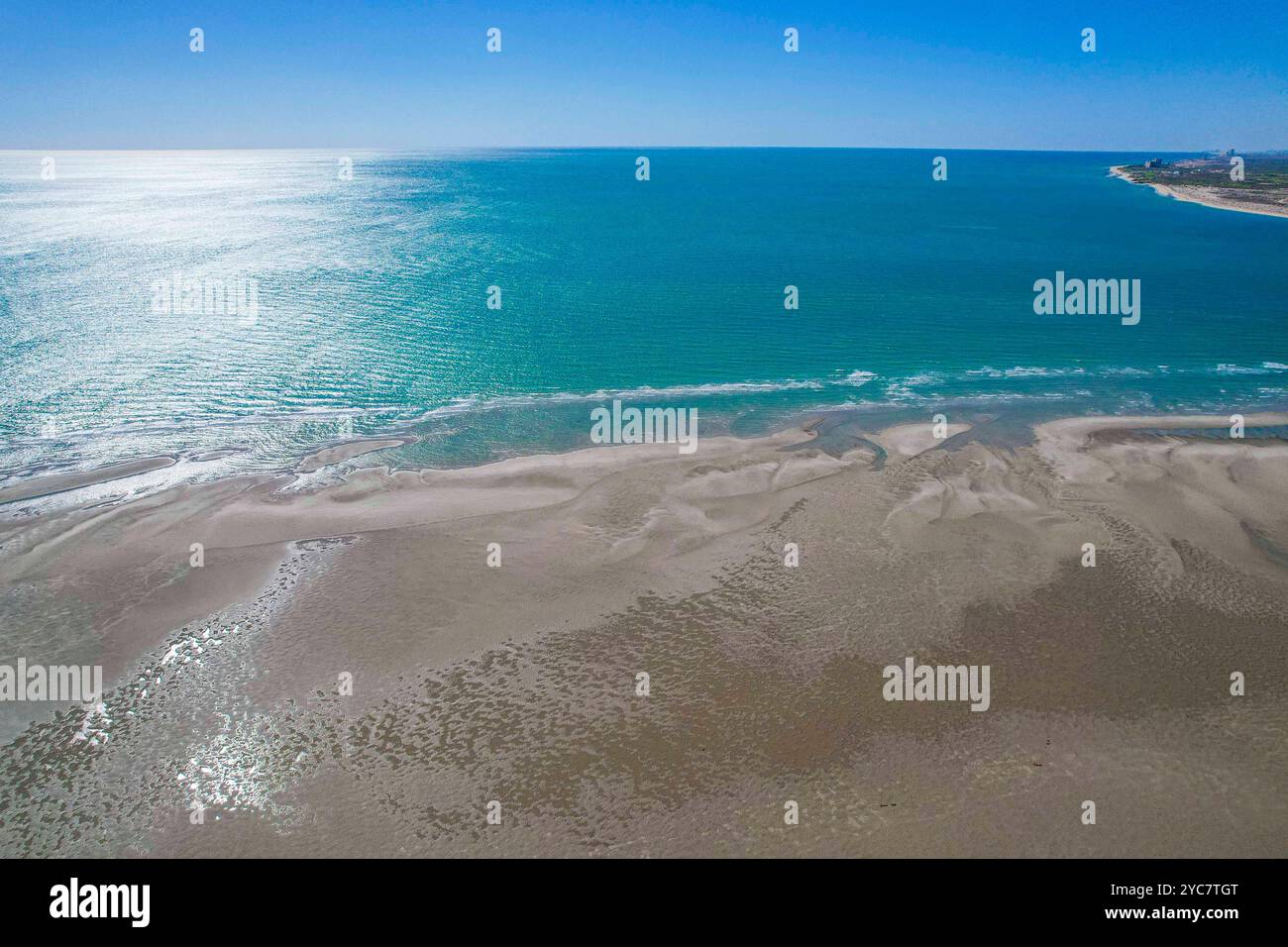 Aerial view of the beach and sea in the desert in Puerto Peñasco Sonora ...