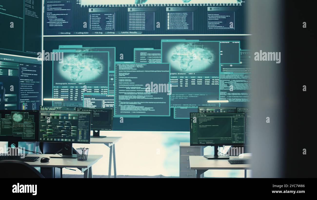 Advanced Cyber Surveillance Room With No Personnel Present