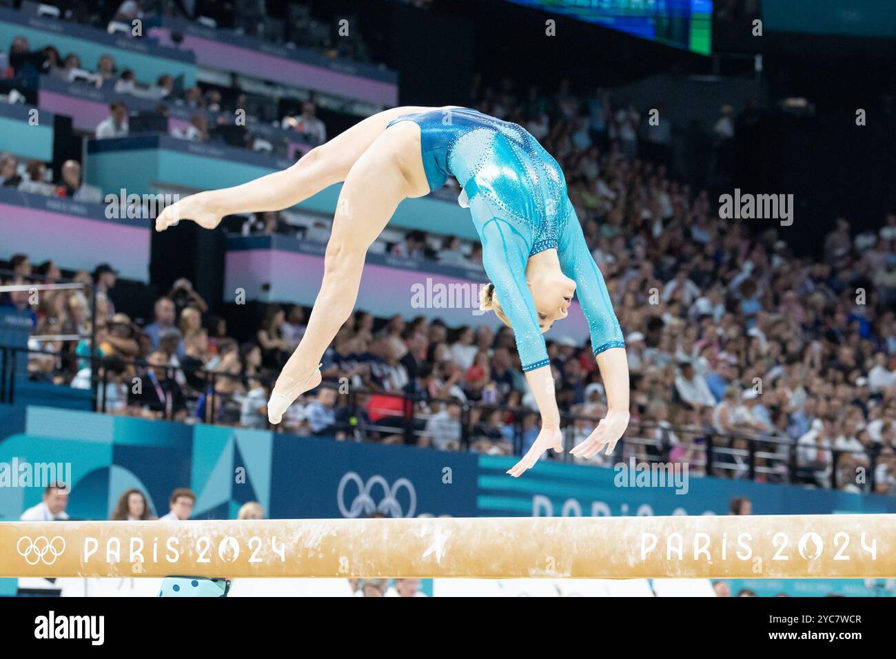 August 01, 2024: Alice D'Amato of Italy performs on beam in the Women's ...