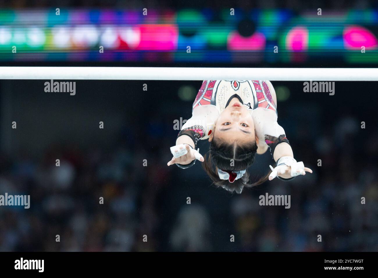 August 01, 2024: Rina Kishi of Japan competes uneven bars in the Women ...